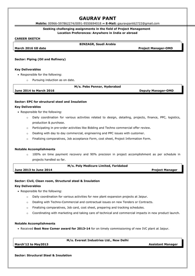 Profile Gaurav Pant Pdf