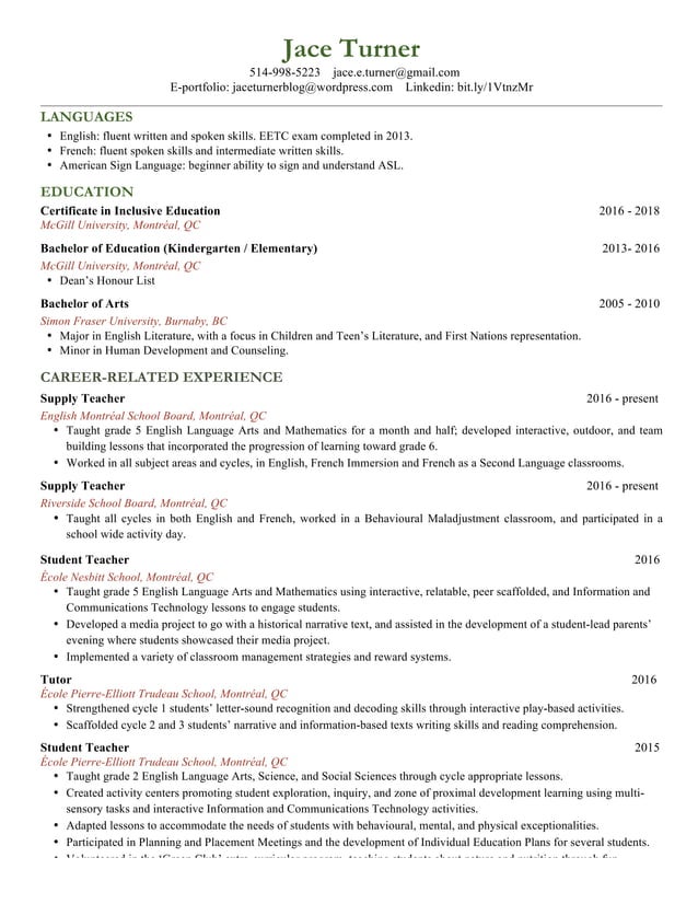 Jace Turner - CV | PDF | Secondary Education | Education