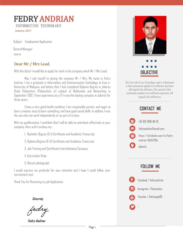Resume, CV and Portfolio Fedry Andrian | PDF