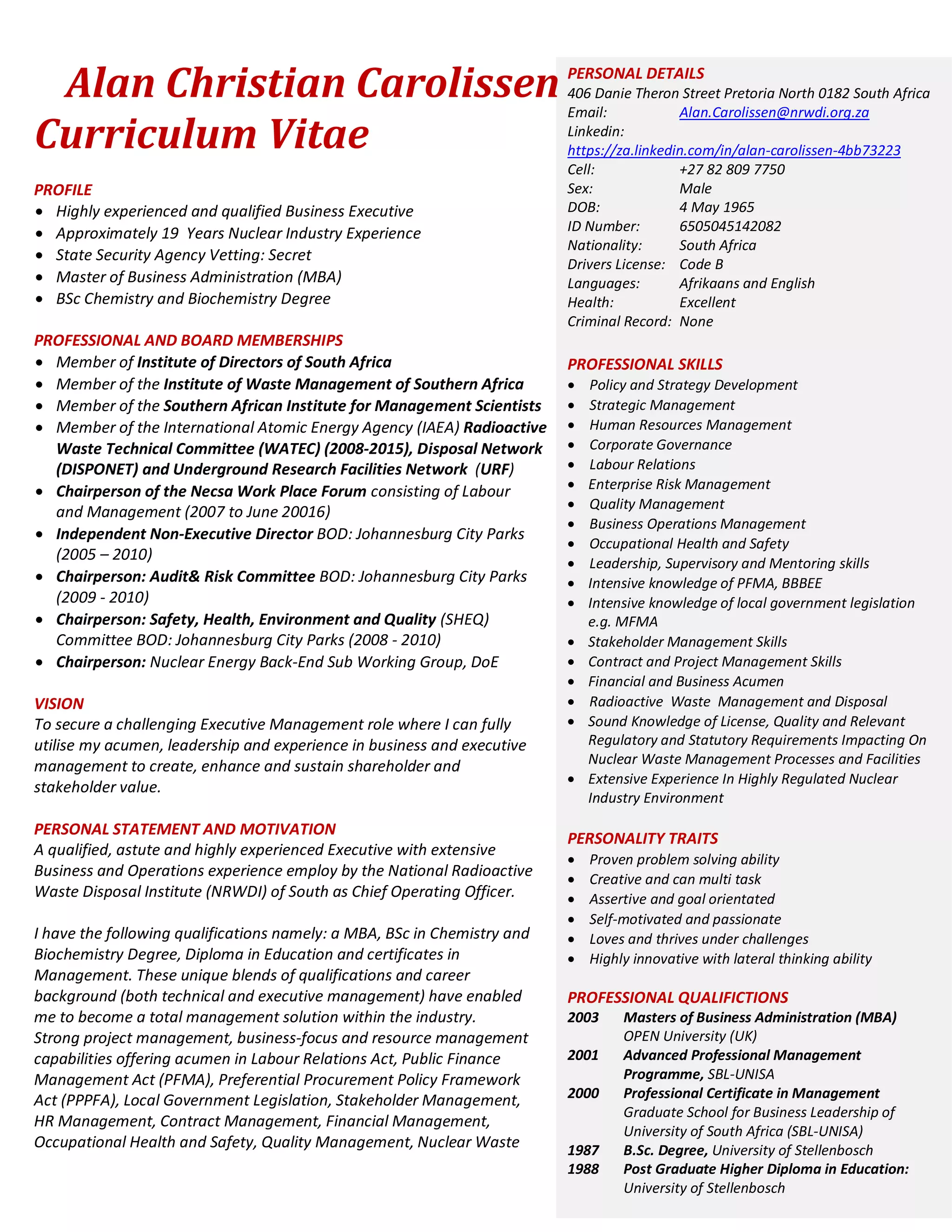 CV Alan Carolissen Dec 2016 Rev0 | PDF