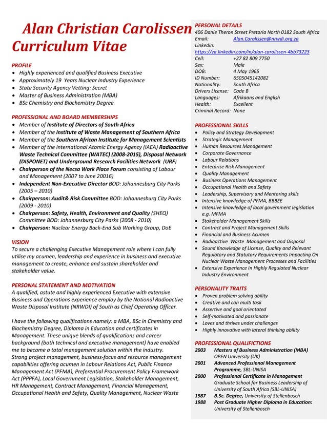 CV Alan Carolissen Dec 2016 Rev0 | PDF