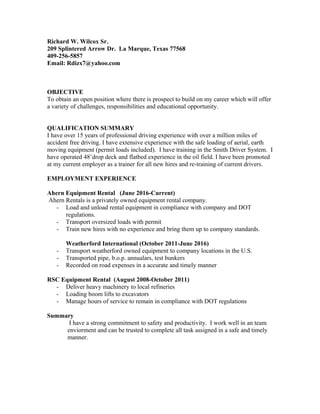 Richard Wilcox November resume use this one | PDF