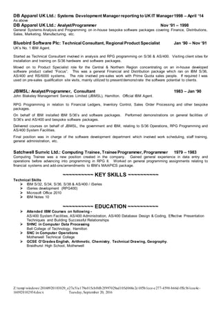 CV_Systems Development Manager_v1_exc. Contact Details | PDF