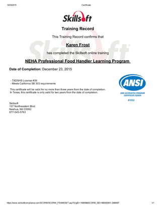 Food Handlers Certificate | PDF