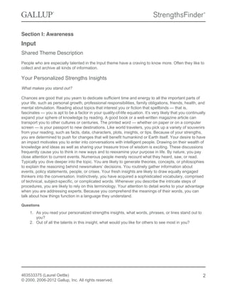 Gallup Strength Test Report Summary | PDF