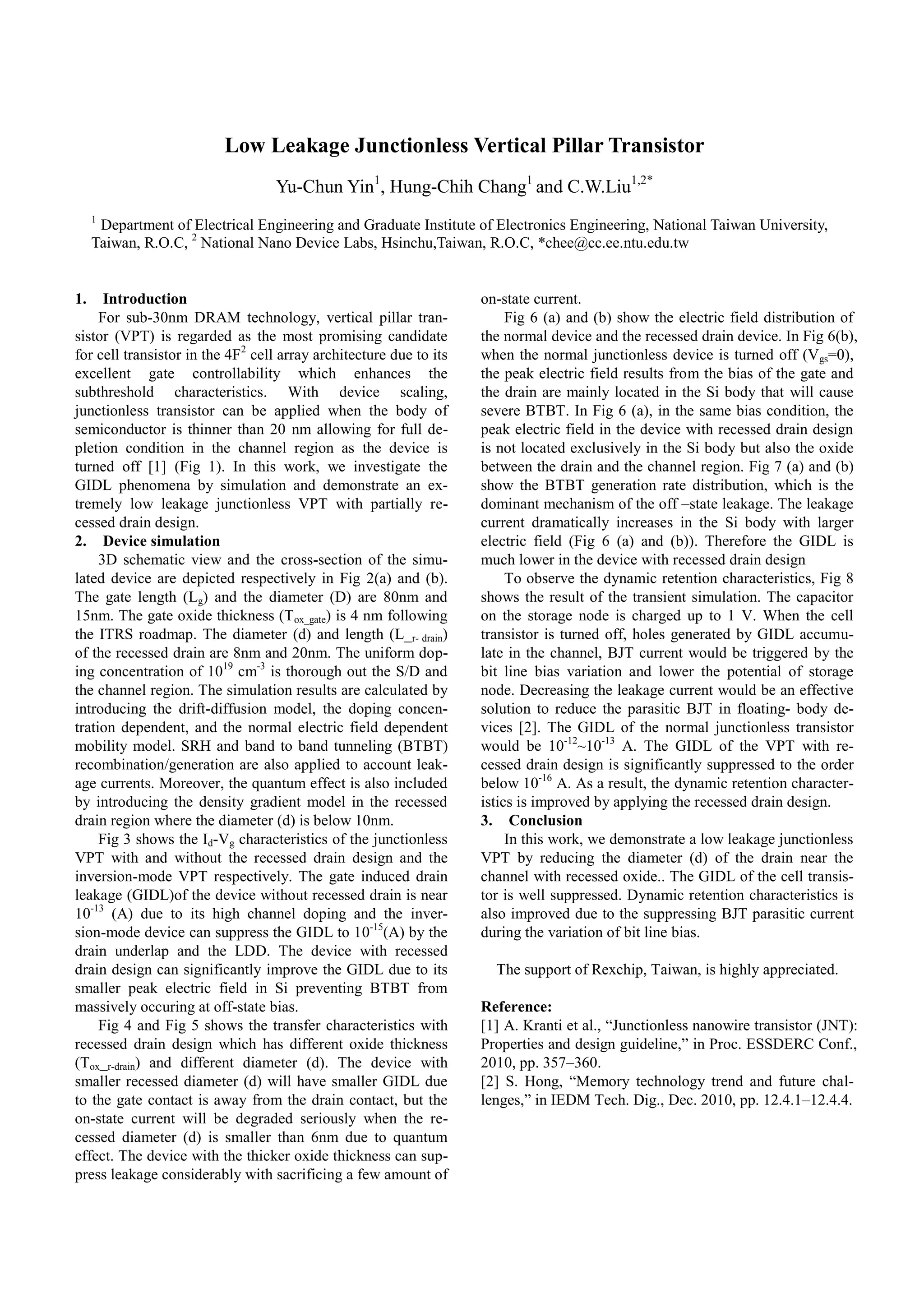 Low leakage junctionless vetical pillar transistor | PDF