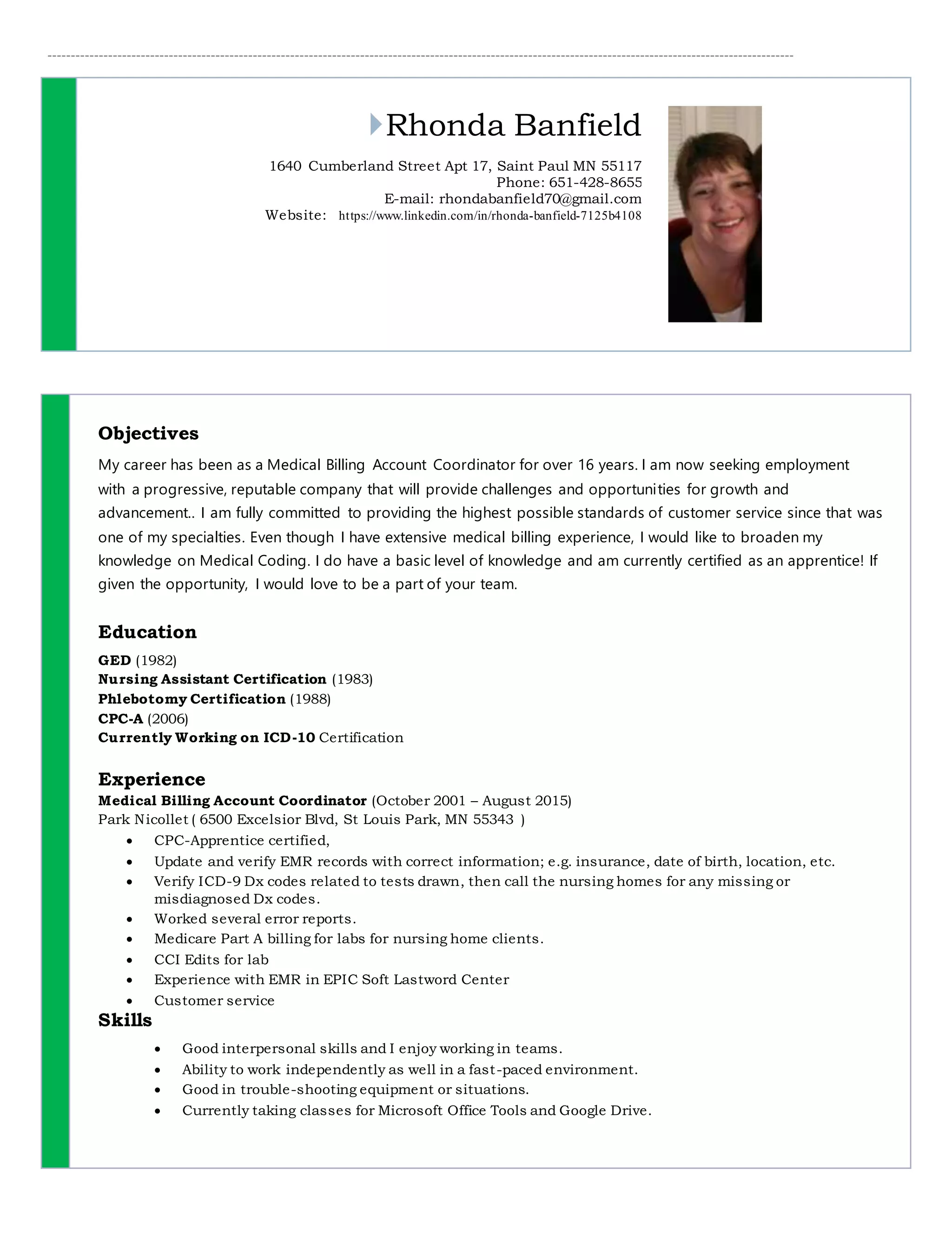Rhonda Banfield Resume | DOCX | Healthcare Industry | Industries