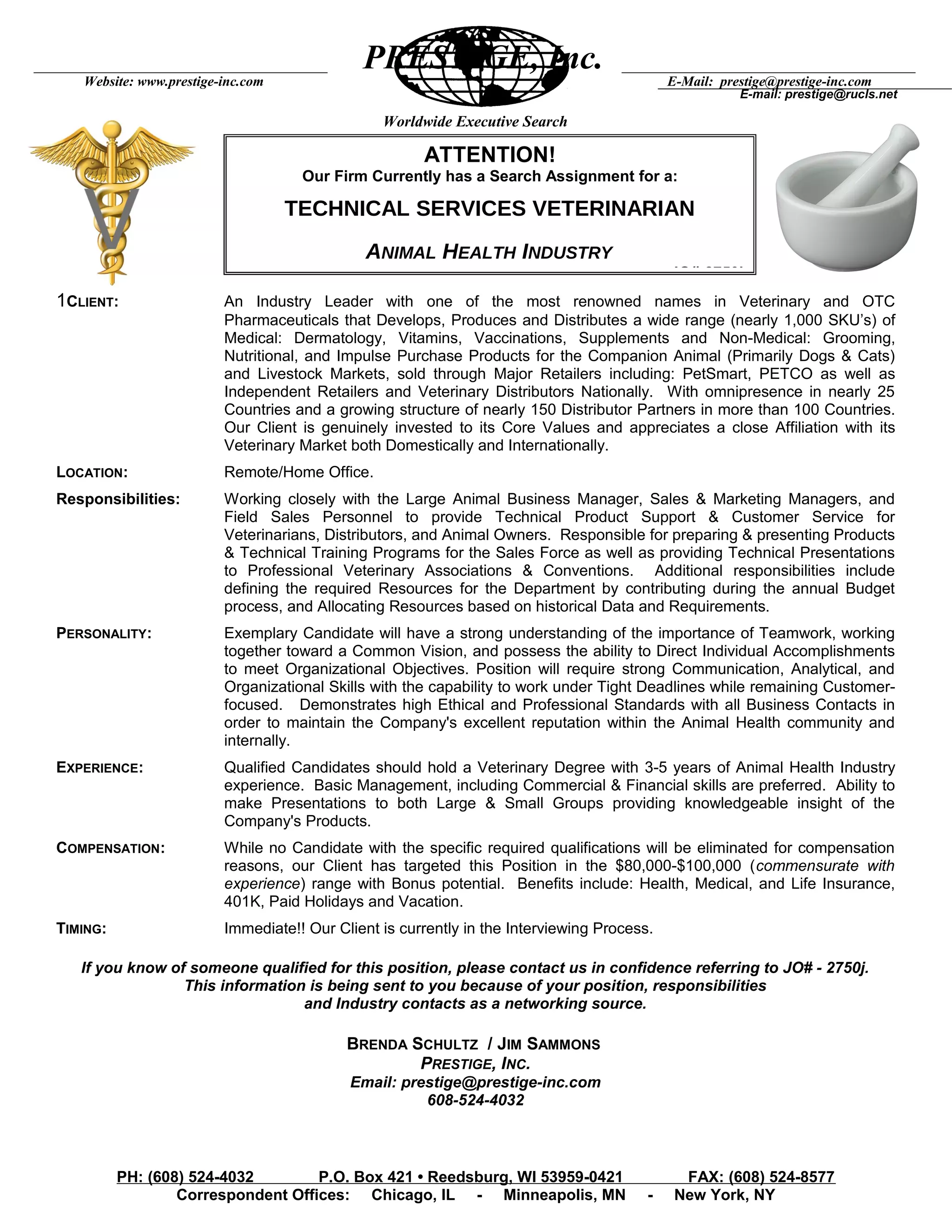 2750j -Technical Services Veterinarian | DOC | Veterinary Medicine | Pets