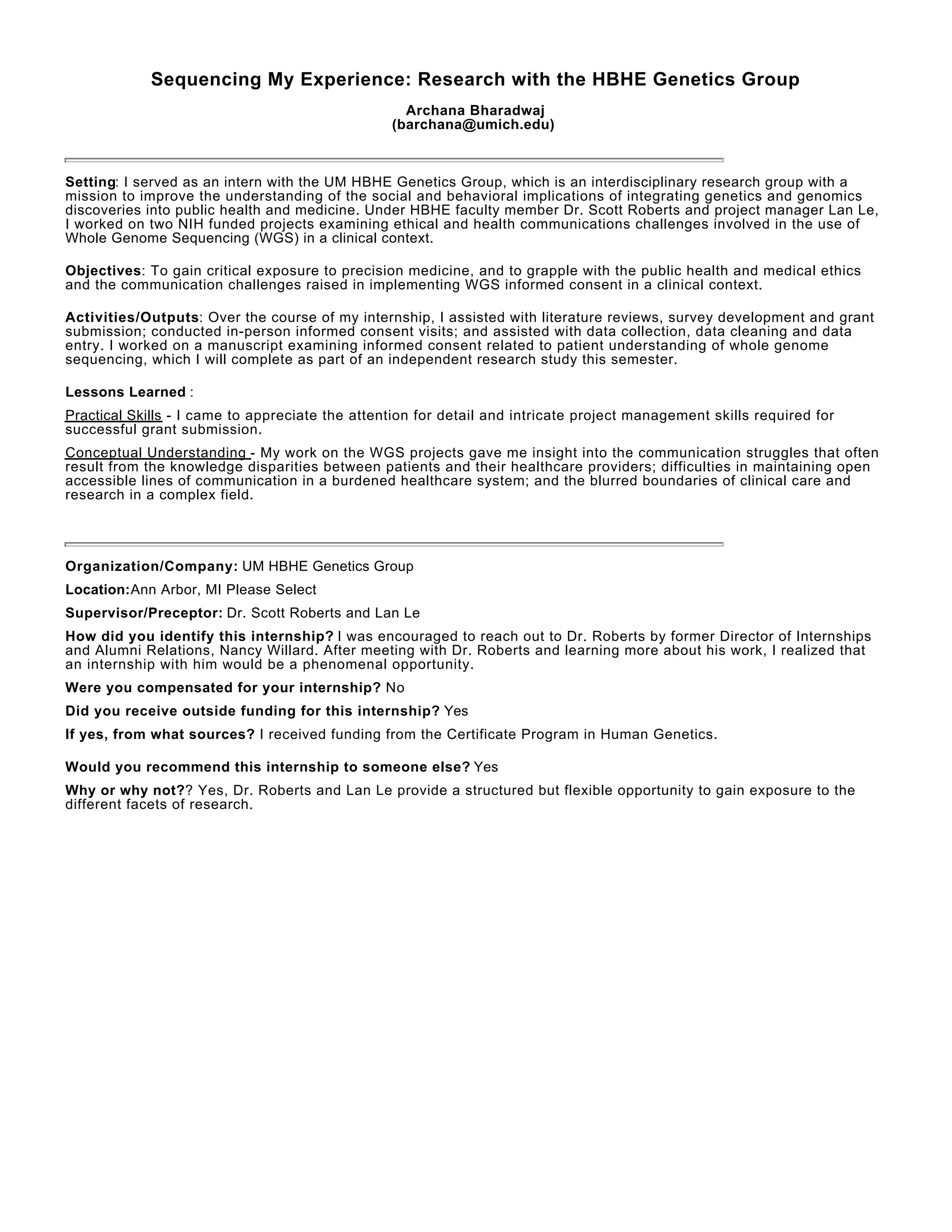 Bharadwaj_HBHE Internship Poster Abstract | PDF