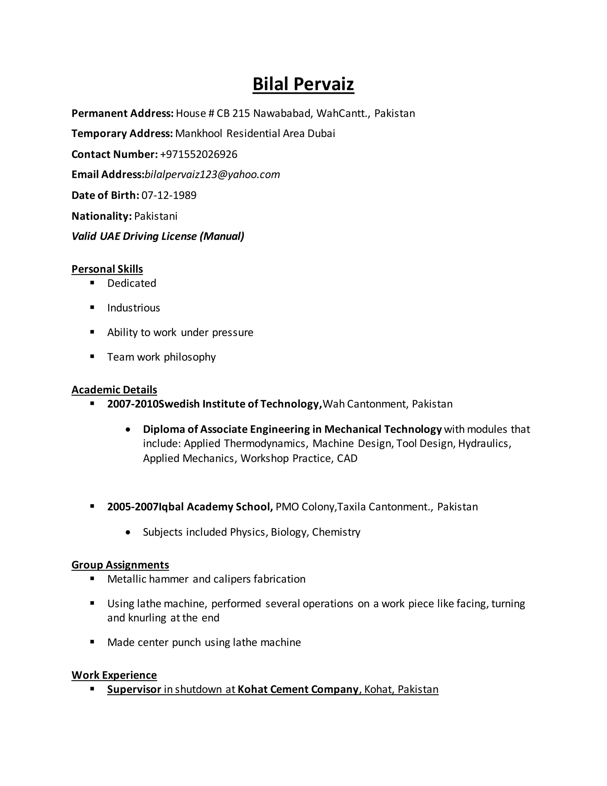 Bilal CV 1 (1) | DOCX