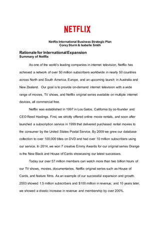 Netflix International Business Strategy Plan | DOCX
