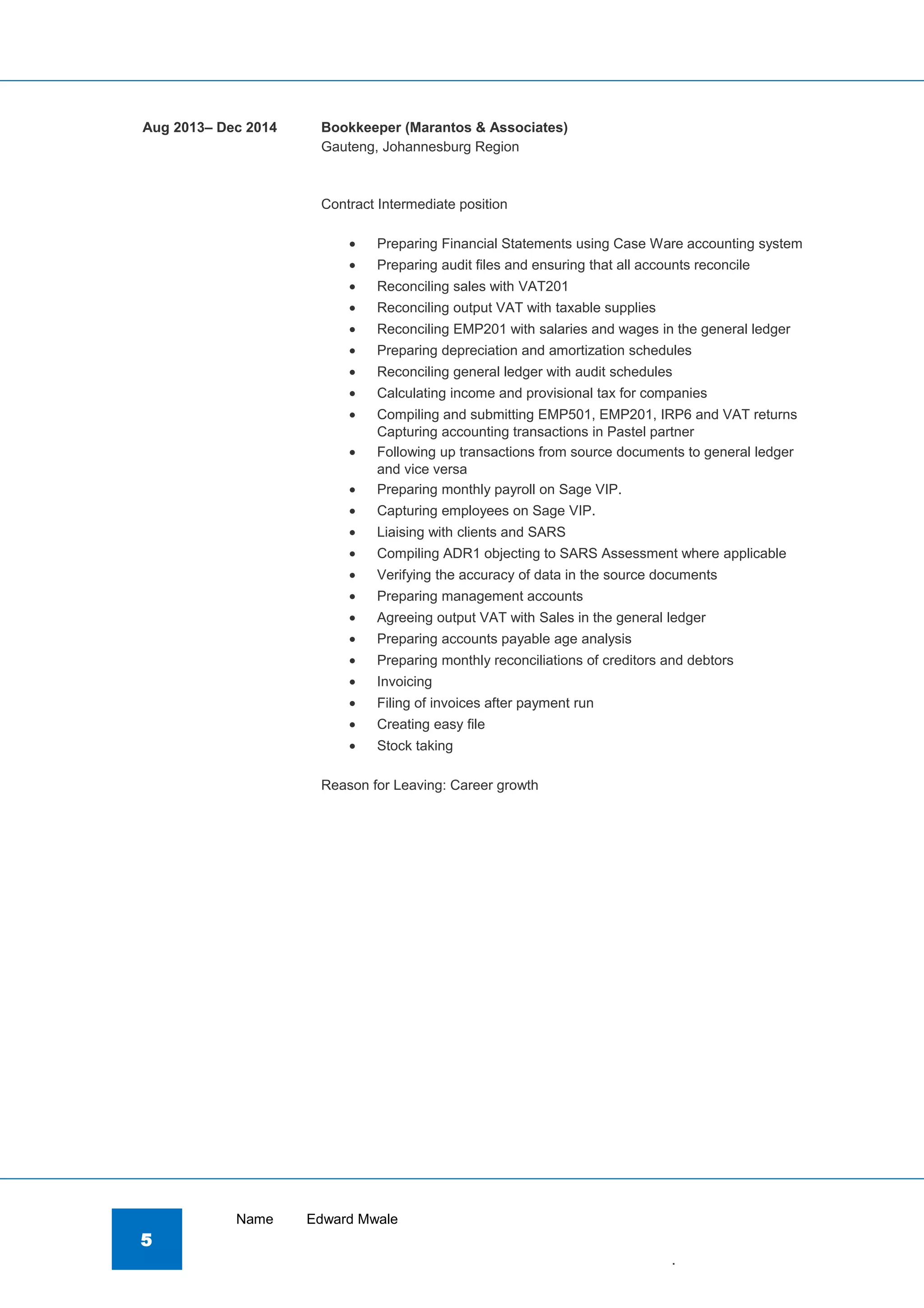 Edward Mwale's CV1 | PDF