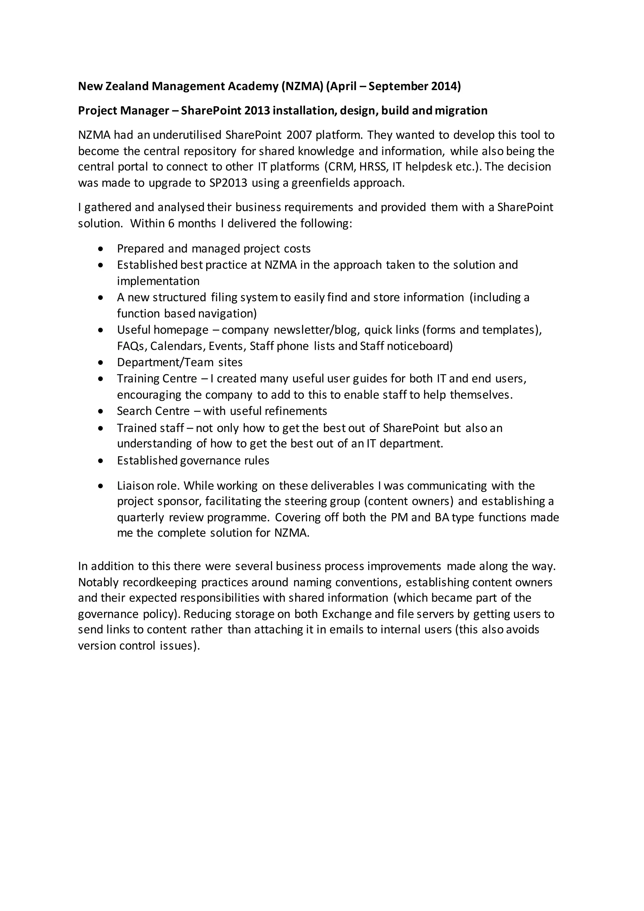 NZMA contract project summary | PDF