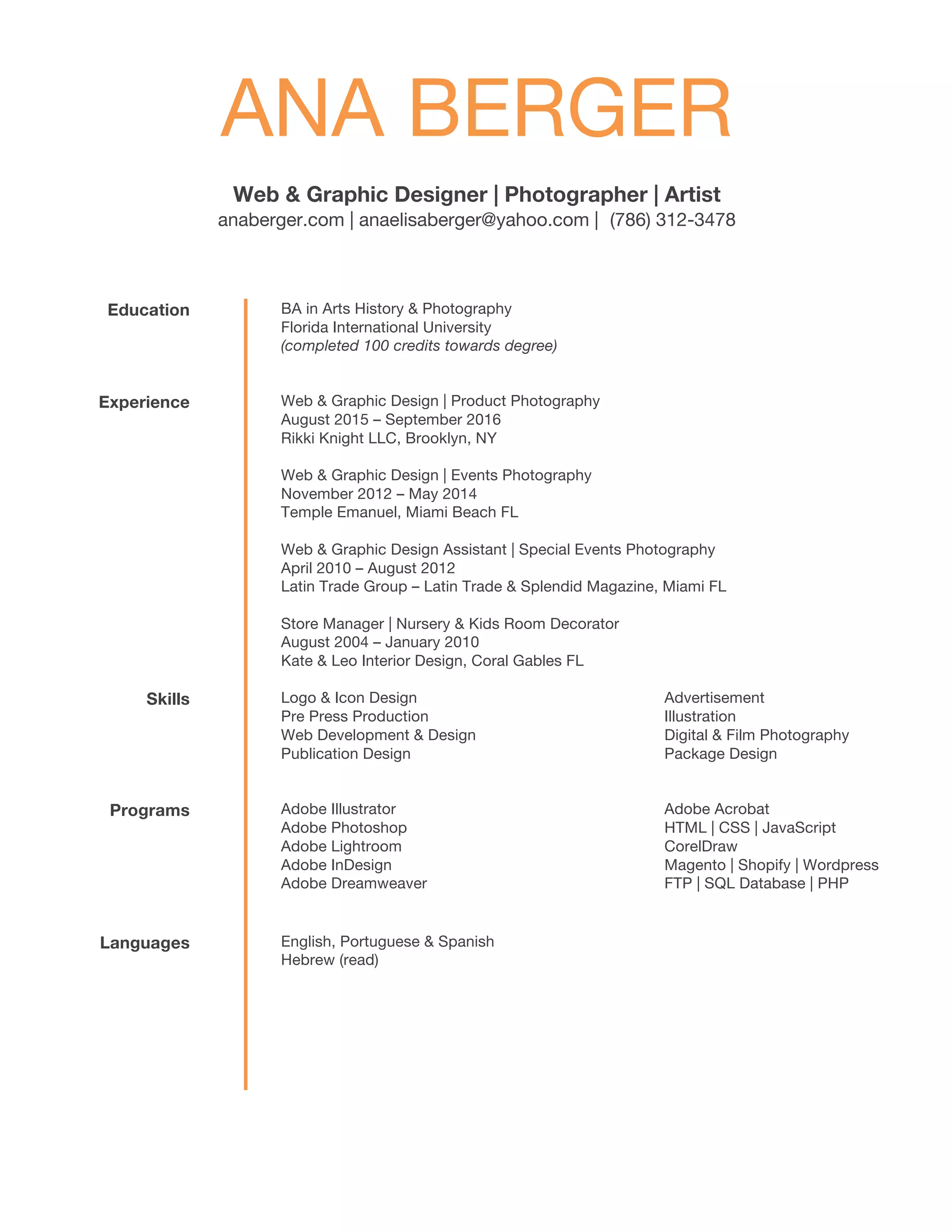 ANA BERGER Graphic resume | PDF
