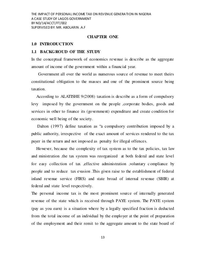 IMPACT OF PERSONAL INCOME TAX ON REVENUE GENERATION IN N IGERIA