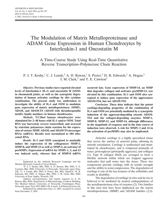 Modulation of MMP and ADAM gene expression in human chondrocytes by IL ...