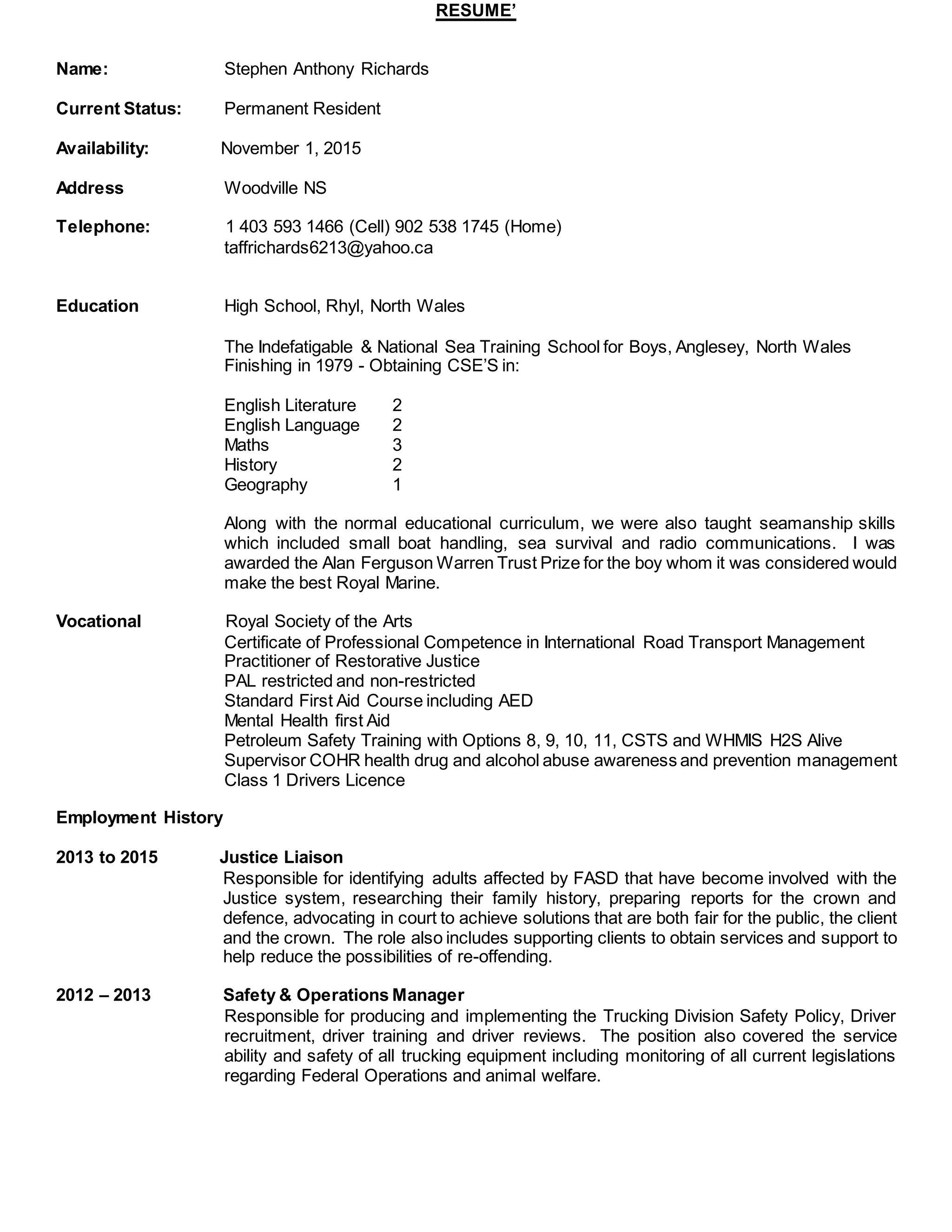 Steve Richards Resume 2015 | PDF