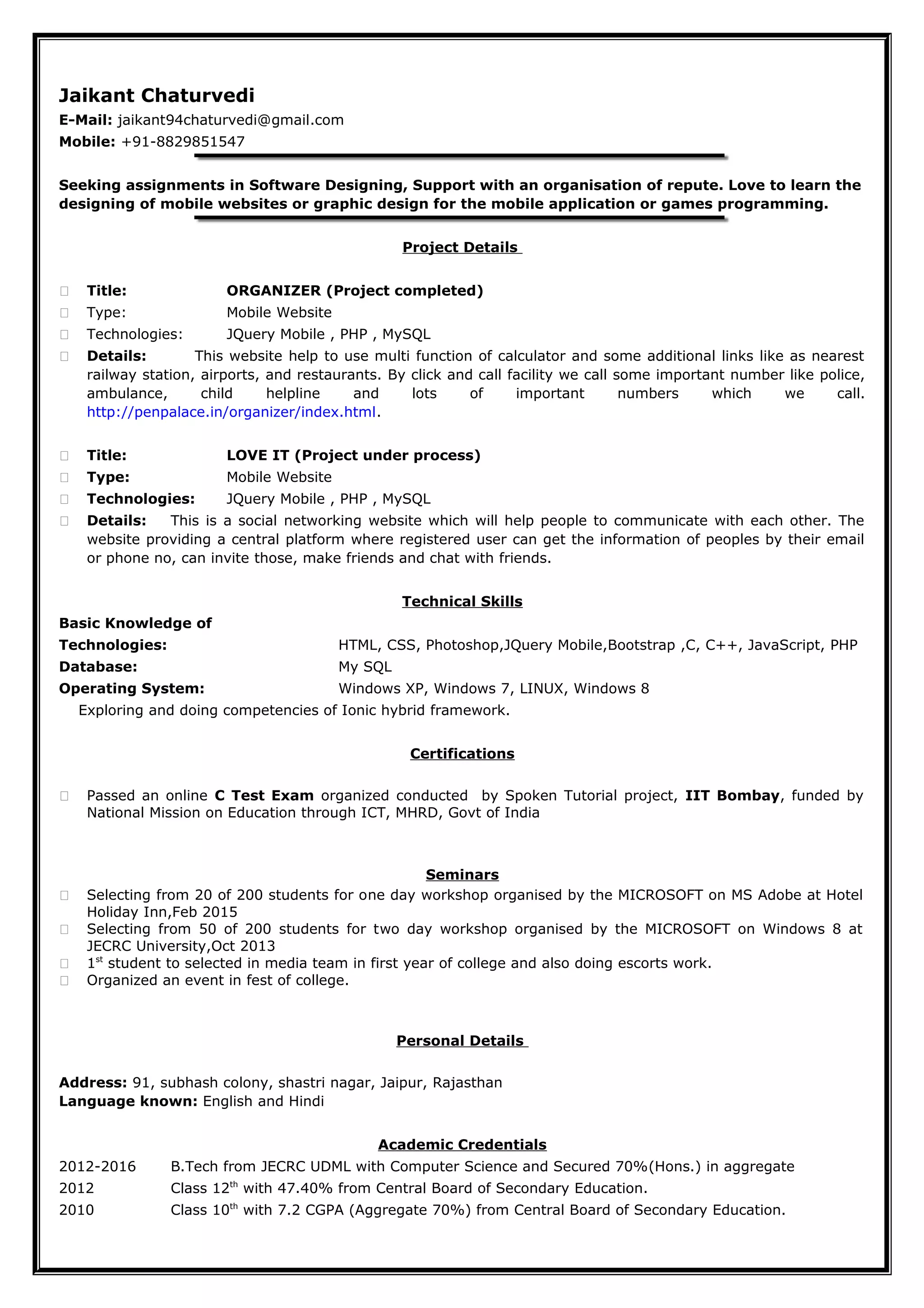 Jaikant chaturvediresume | PDF