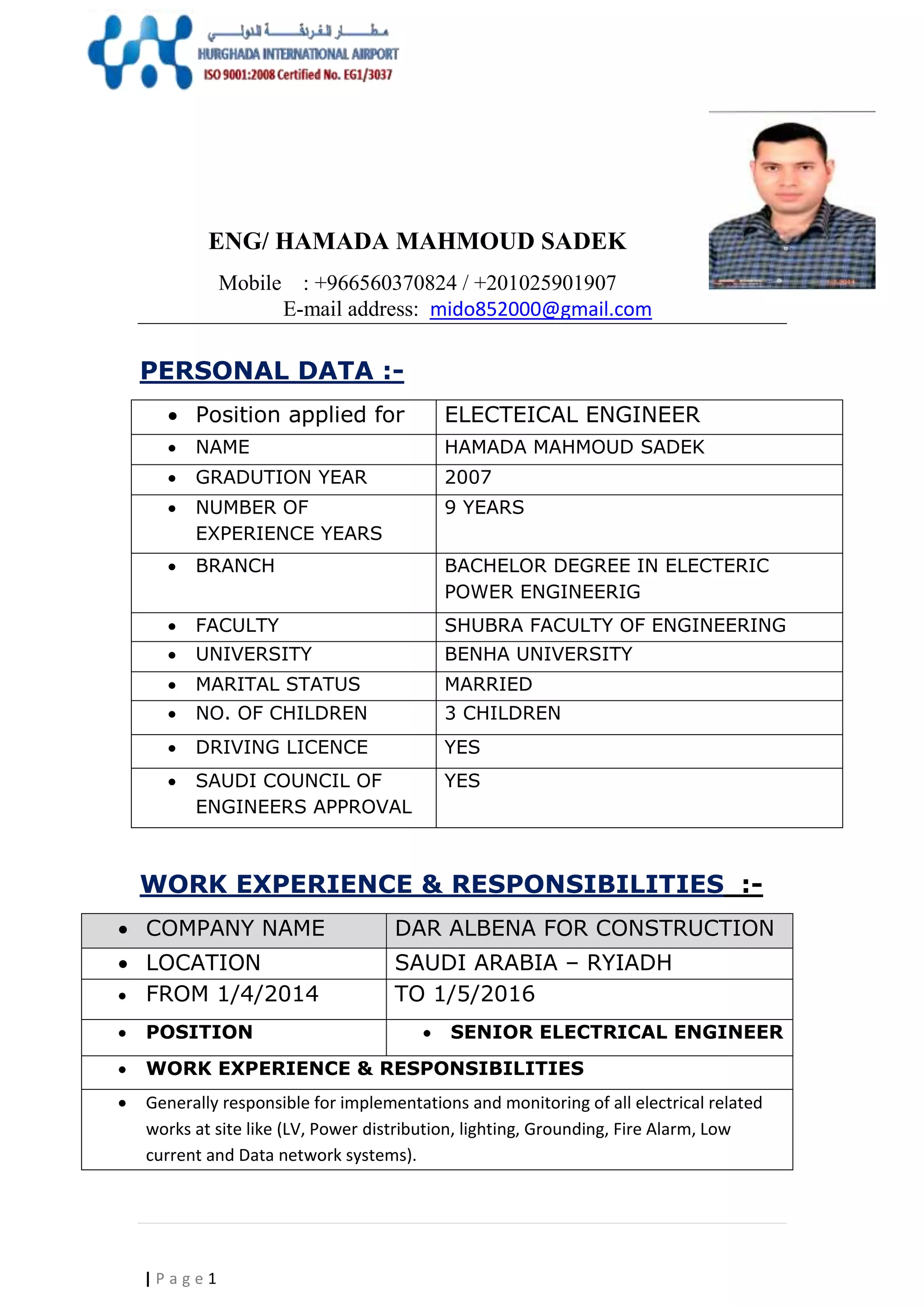 experienced electerical engineer c.v | PDF