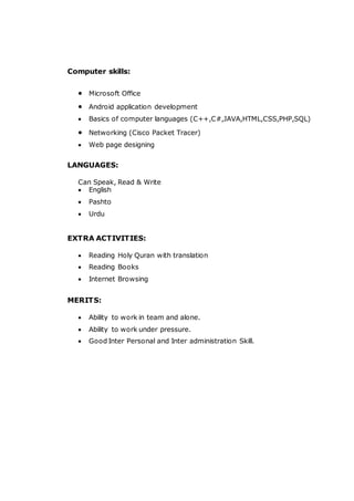 Saad Khan CV | DOCX | Programming Languages | Computing