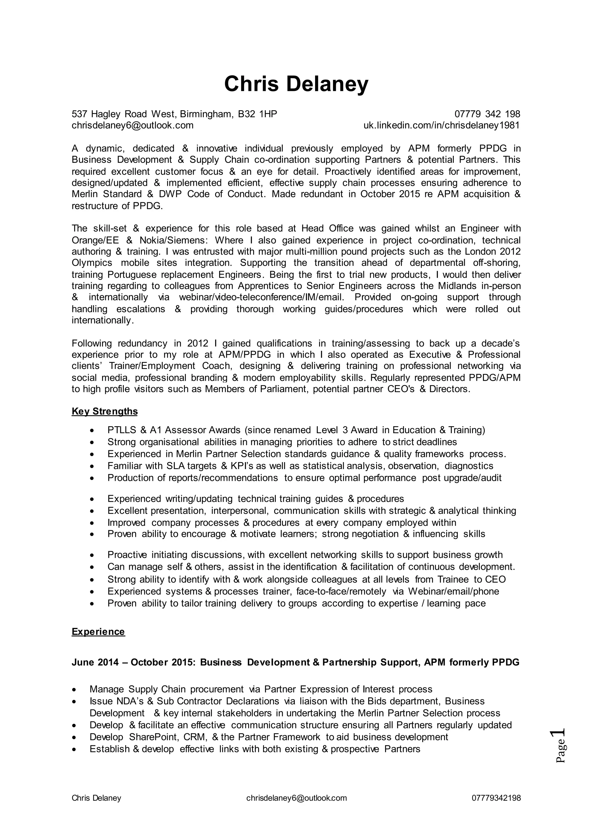 Chris Delaney Telecoms CV | PDF