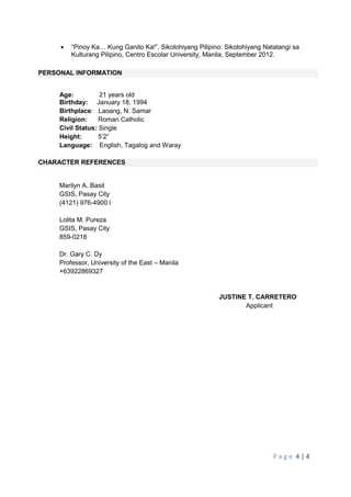 JUSTINE TAN CARRETERO RESUME | PDF