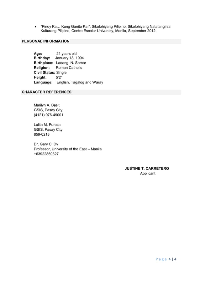 JUSTINE TAN CARRETERO RESUME | PDF | Education