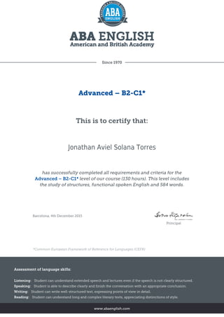 ADVANCED ENGLISH CERTIFICATE | PDF