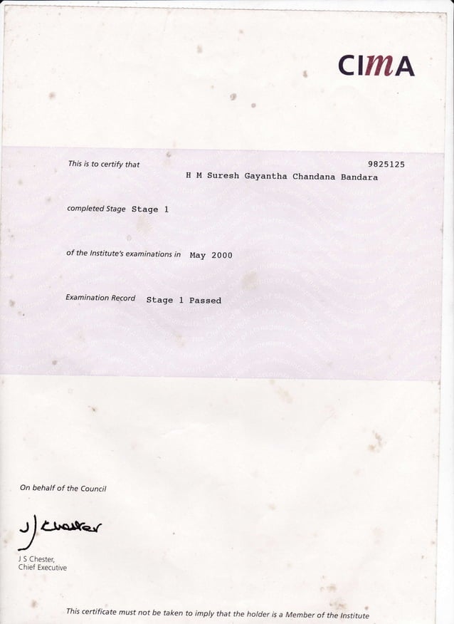 CIMA- Stage One Certificate | PDF