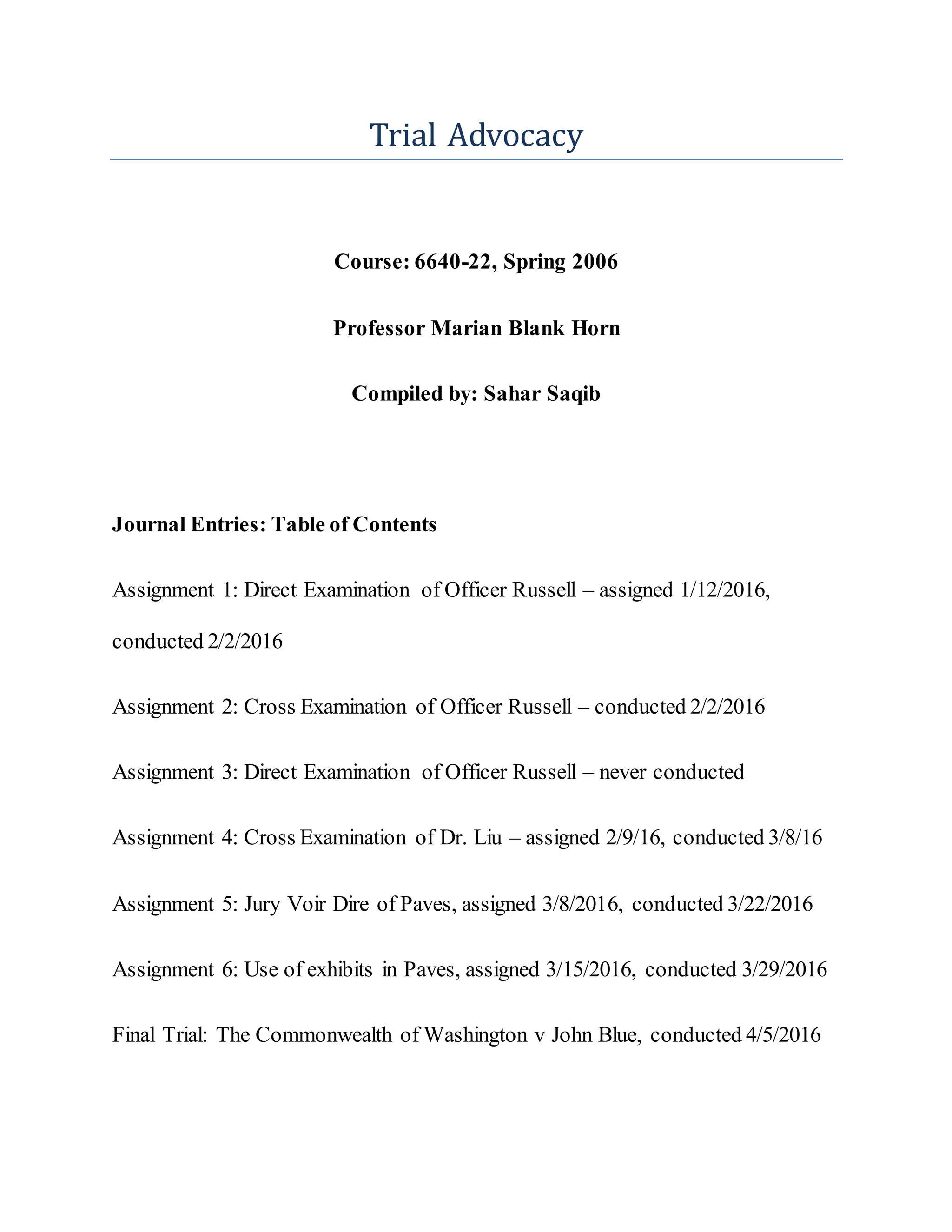 Trial Advocacy Journal Entries | DOCX