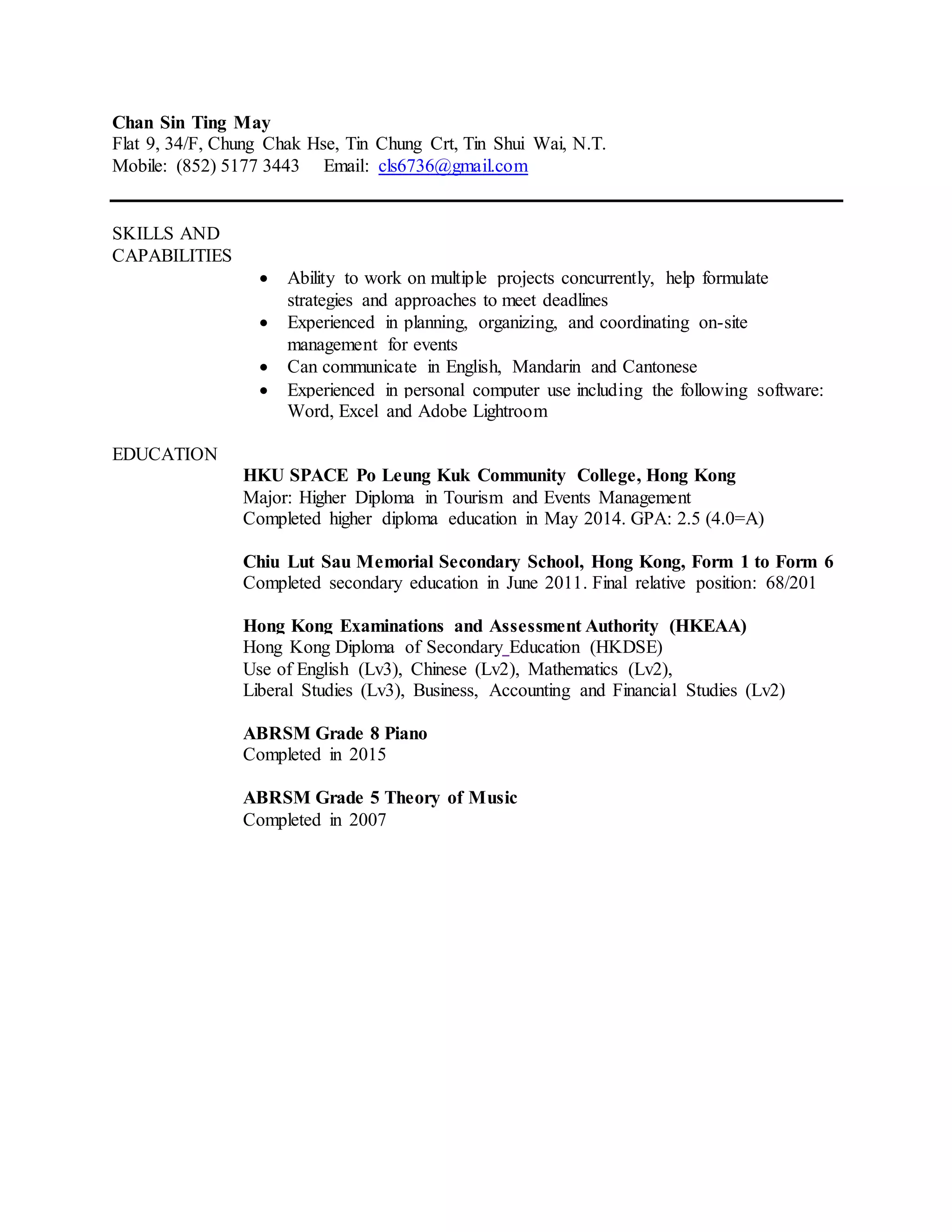 Resume_Chan Sin Ting May | PDF
