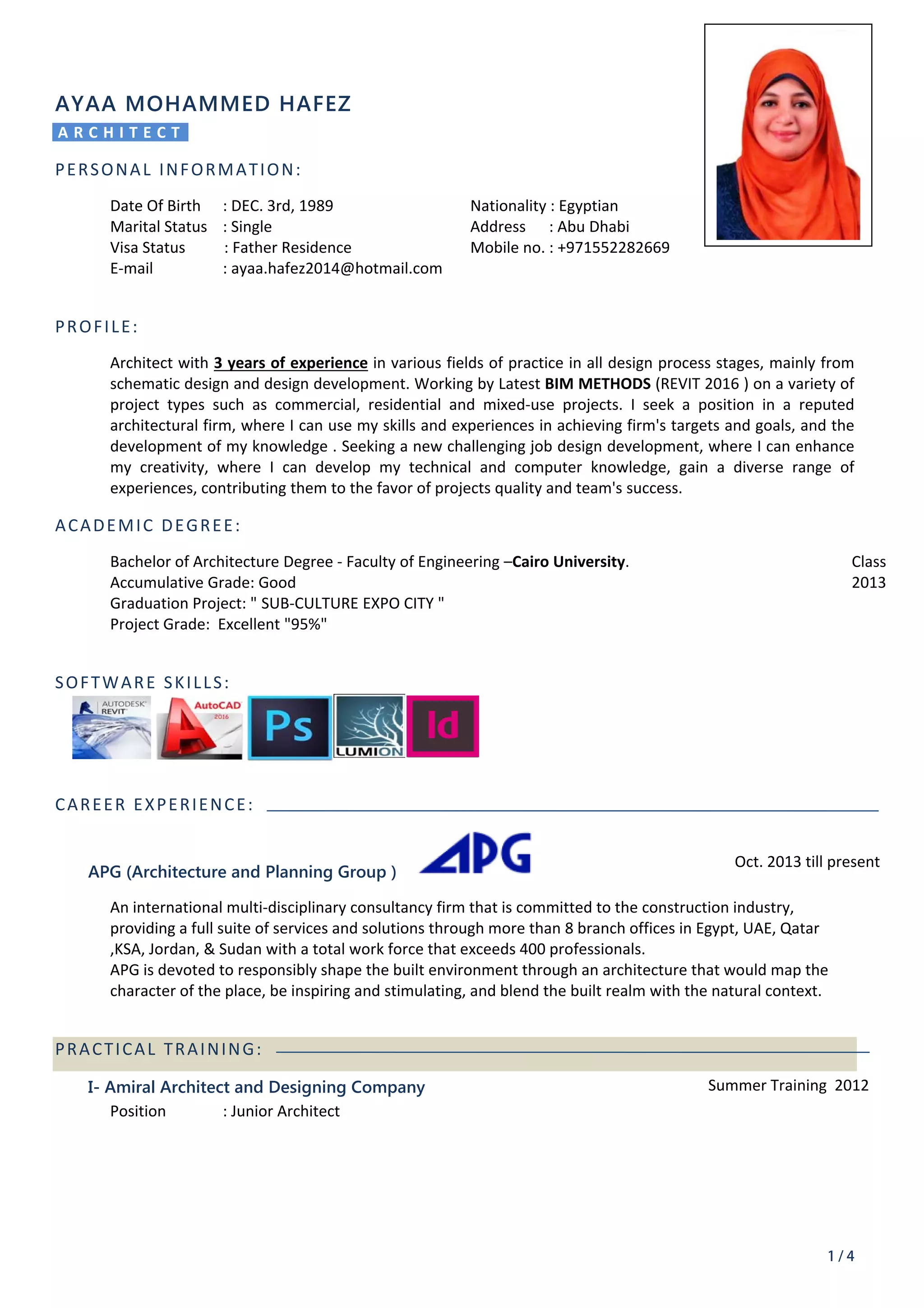 CV - Architect -Ayaa Mohammed Abd EL Monuim | PDF | Civil Engineering Industry | Industries