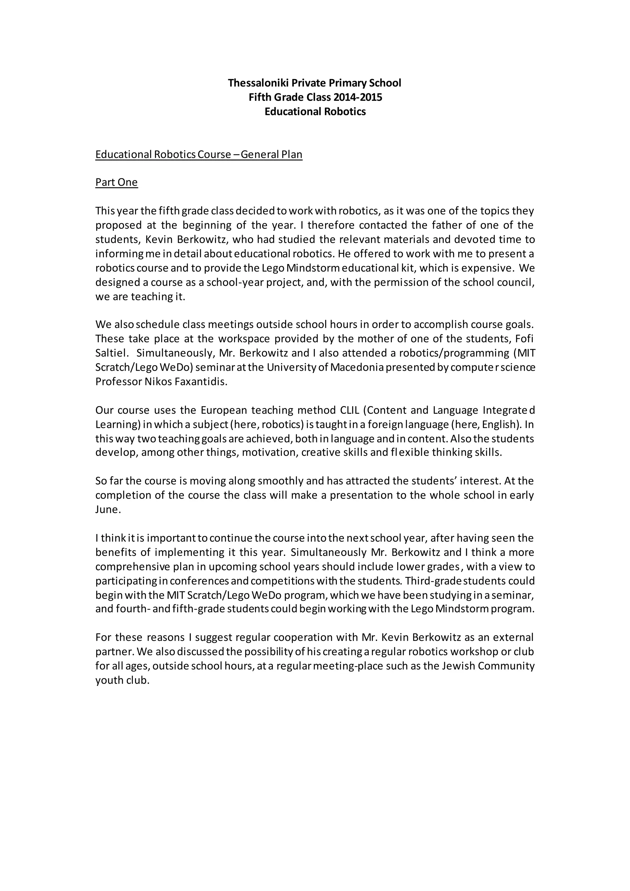 Robotics Course Overall Plan | PDF