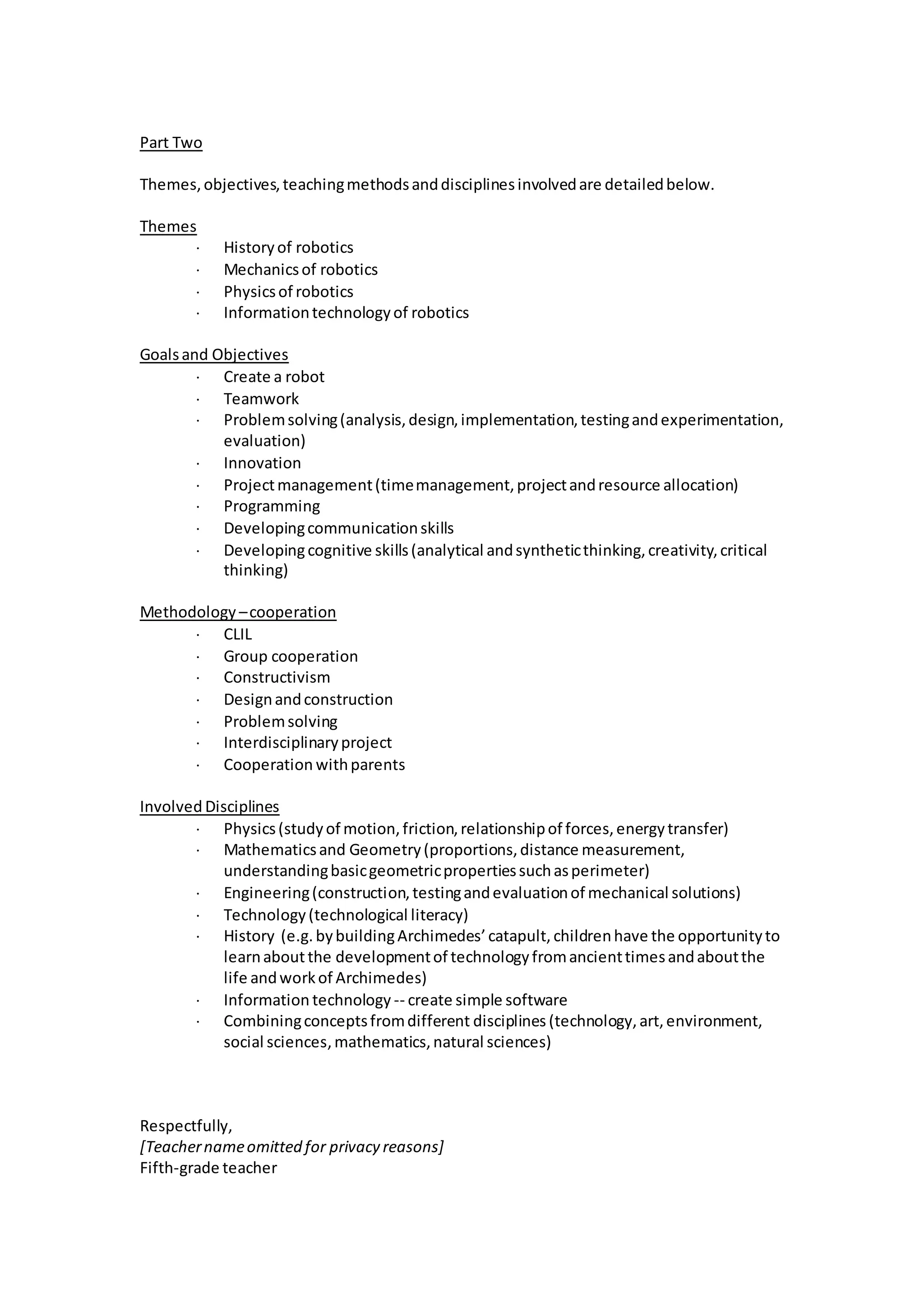 Robotics Course Overall Plan | PDF