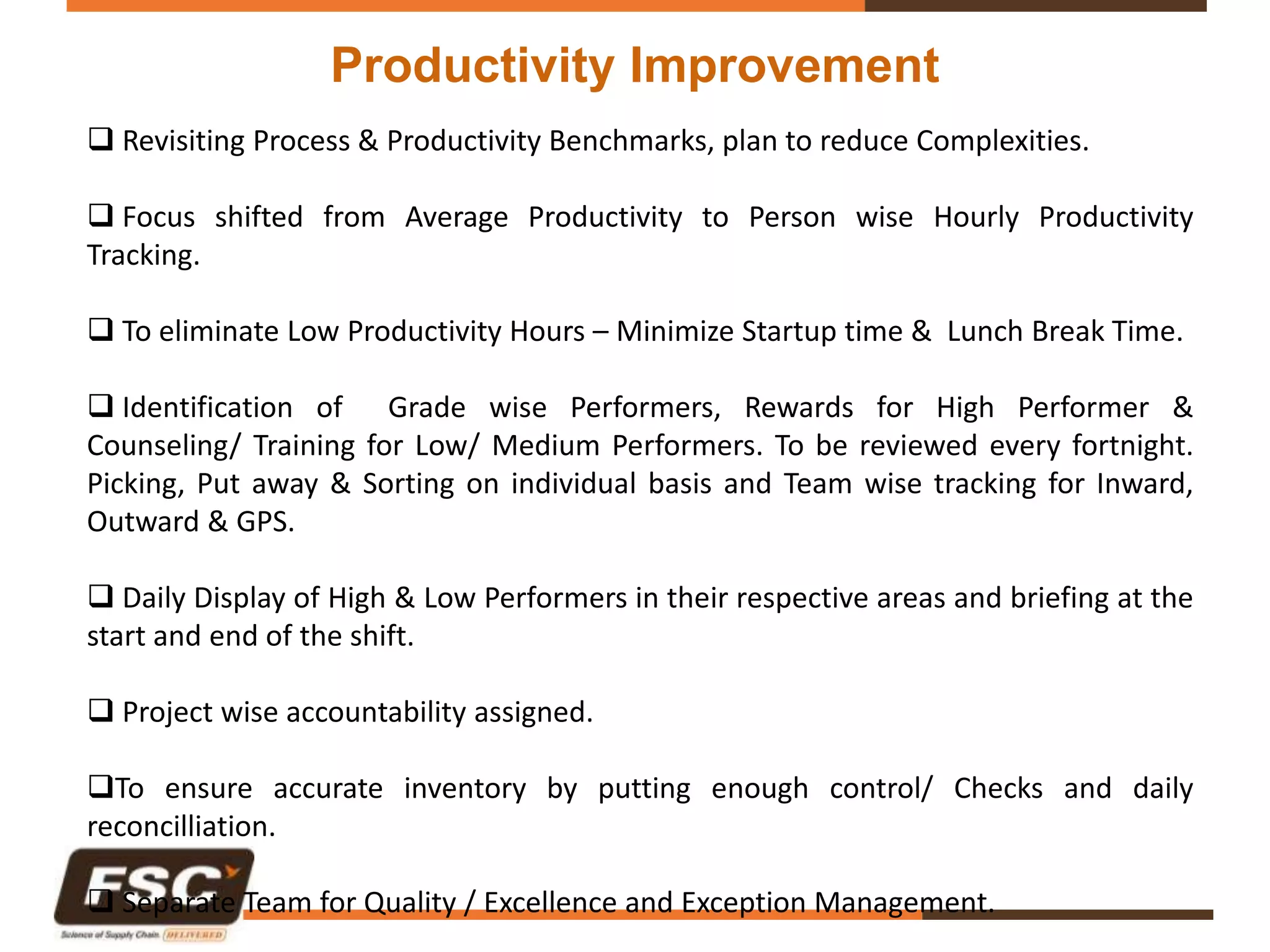 Project on Productivity Improvement. | PPTX | Logistics and ...