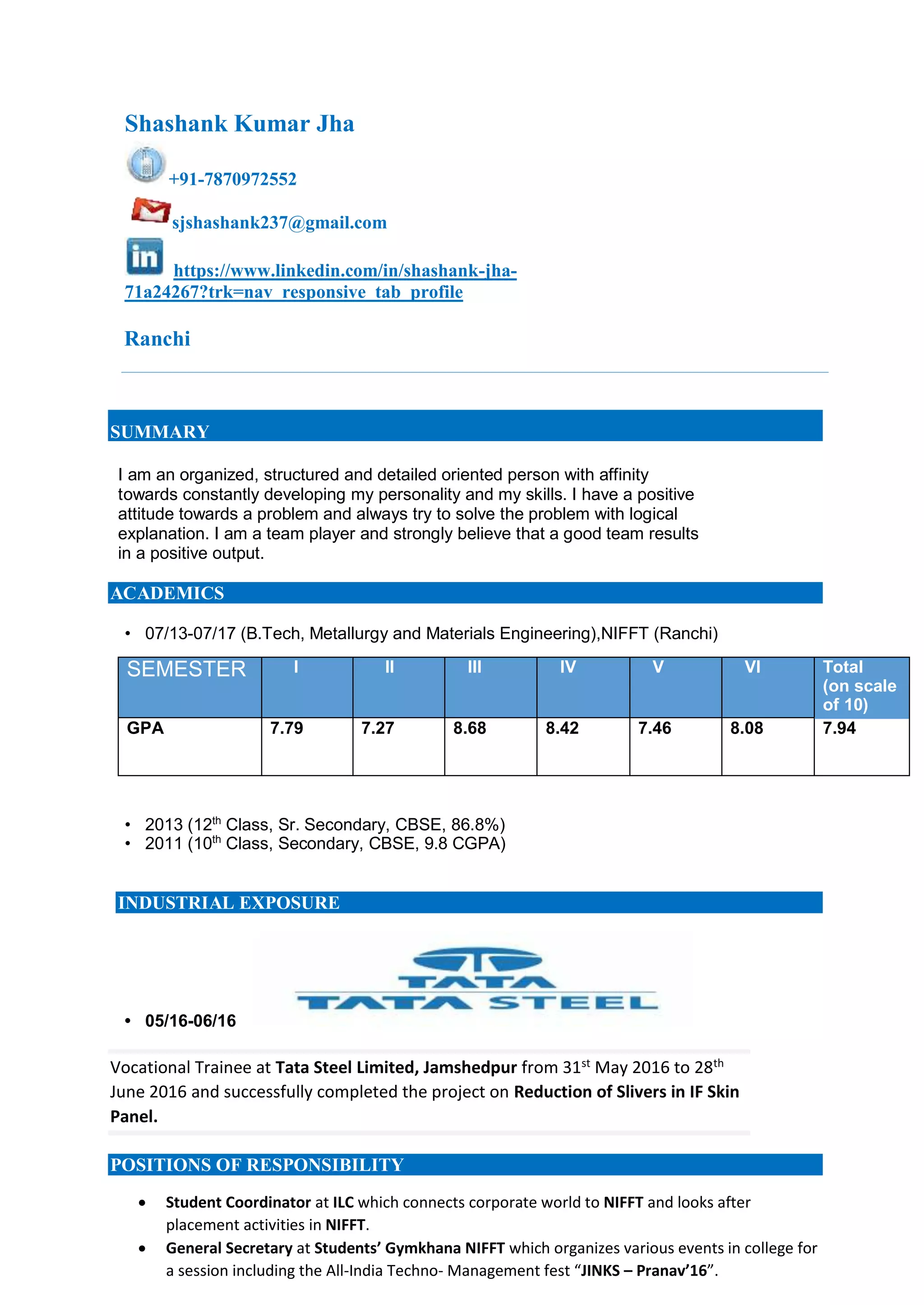 Shashank Kumar Jha CV | PDF