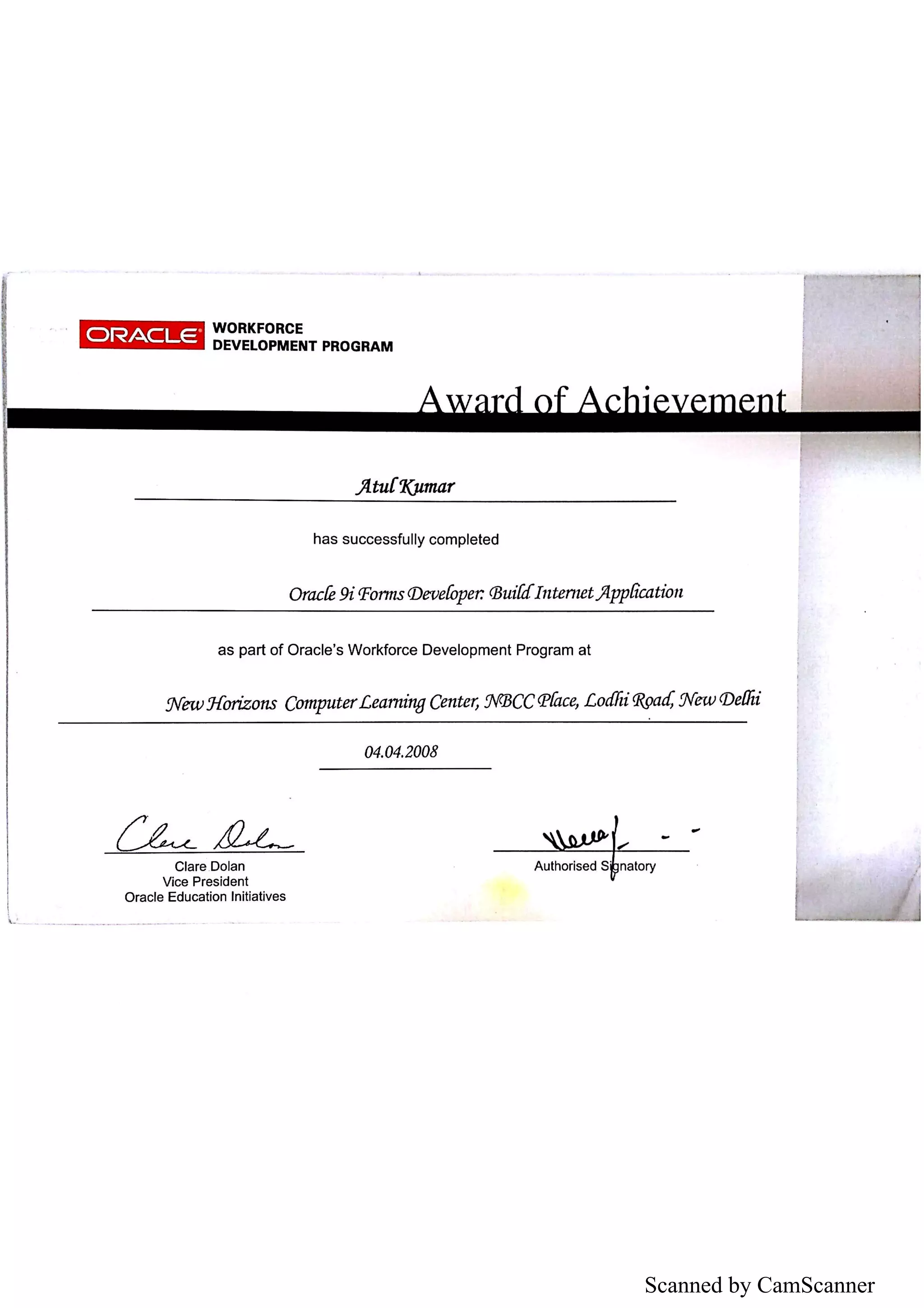 NH Oracle Forms Certificate | PDF