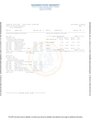 Savannah State University Transcript | PDF