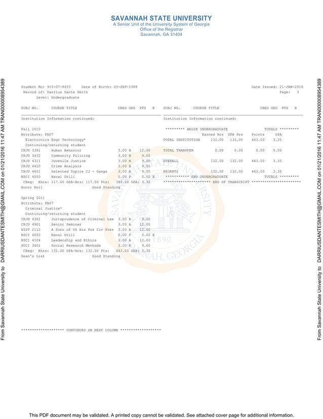 Savannah State University Transcript | PDF