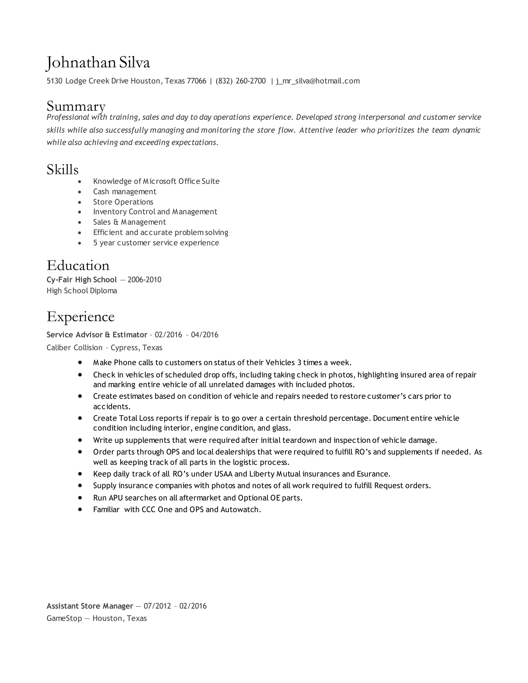 Johnathan Silva Resume | DOCX
