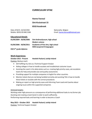 Hanne Focroul CV English | PDF