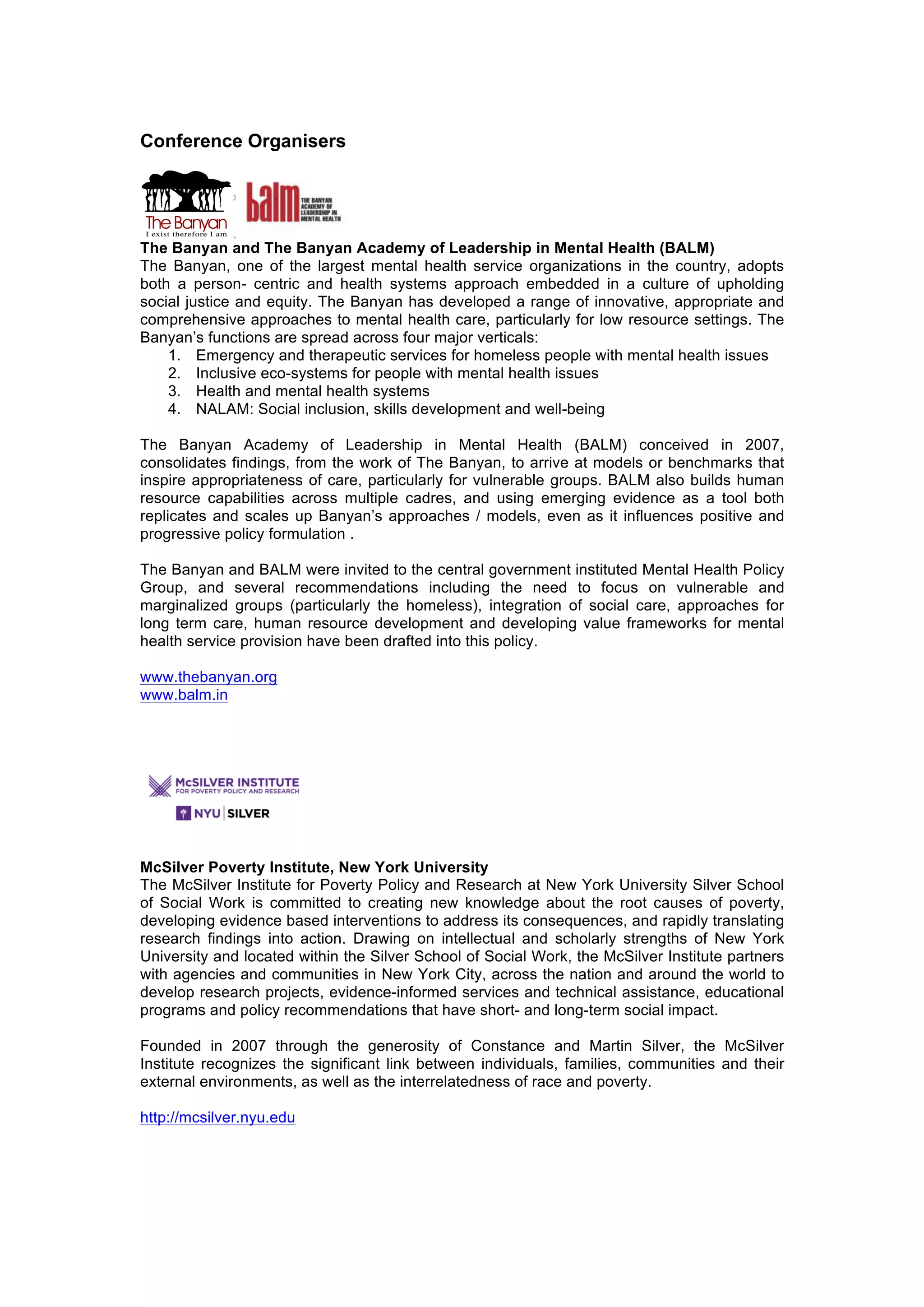 Banyan-BALM-TISS-NYU Conference Brochure | PDF