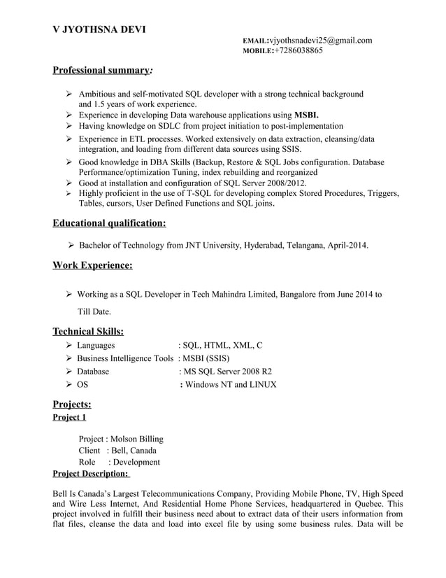 Sql Resume Pdf