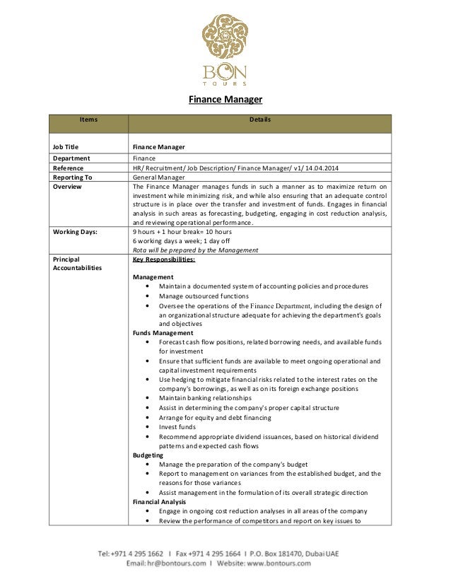 Finance Manager Job Description Finance Manager Job Description