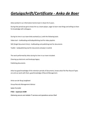 Getuigschrift Anita vd Burg | PDF | Desktop Publishing | Computer ...