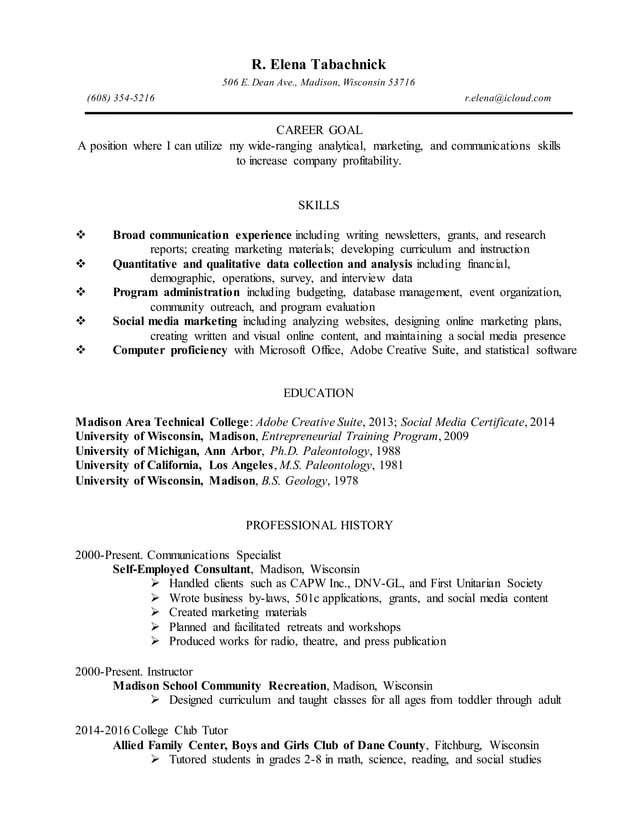 Tabachnick: Current Resume | PDF