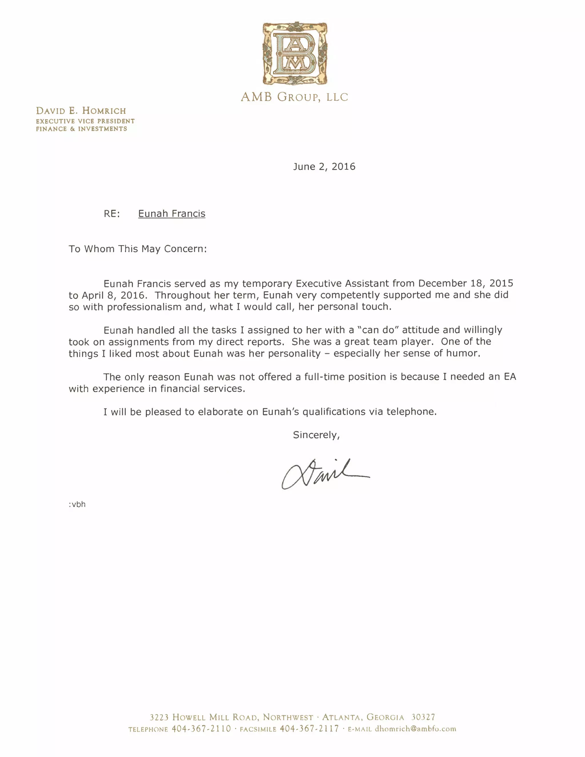 Recommendation Letter from David Homrich | PDF