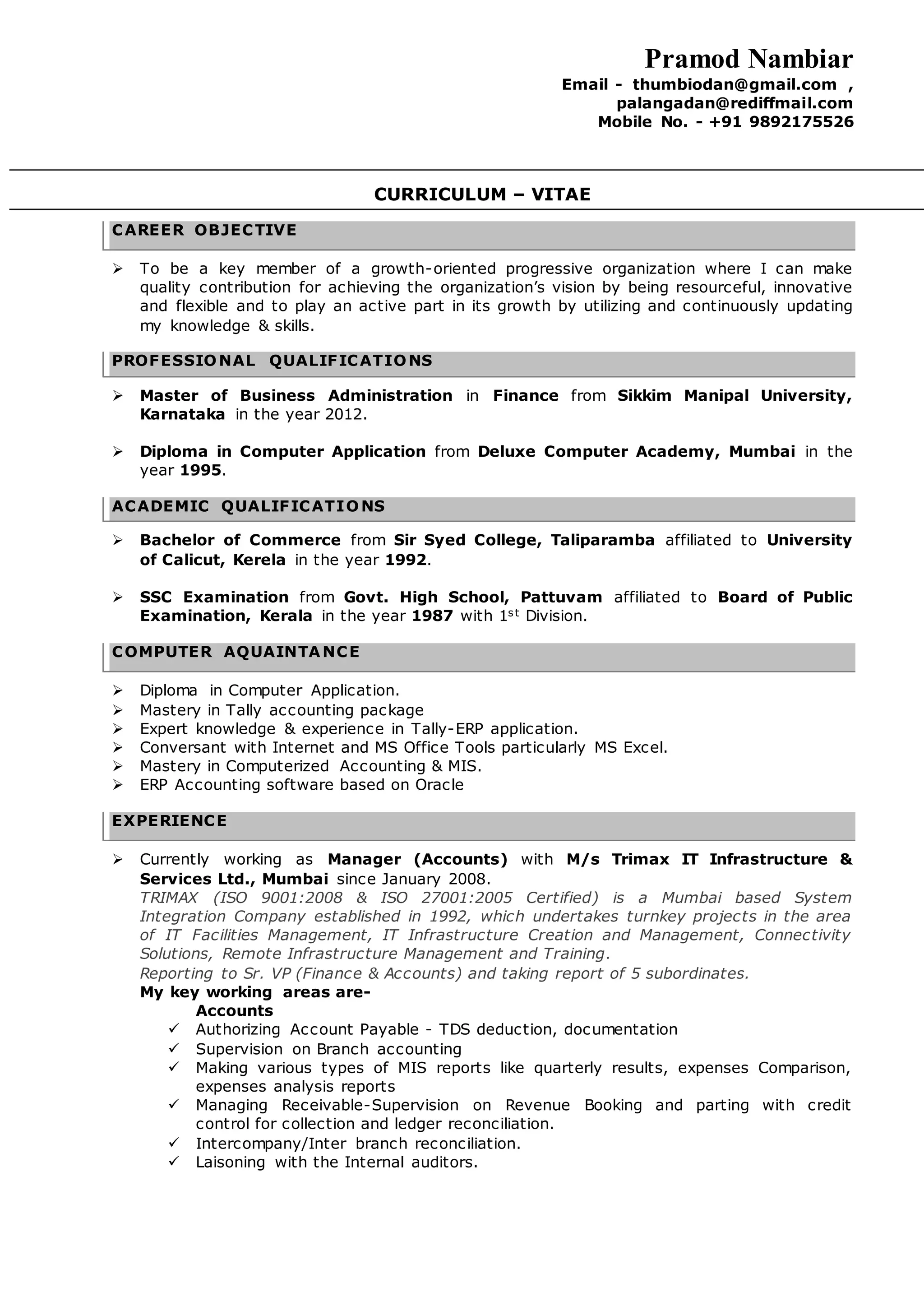 Pramod_Nambiar_CV | PDF