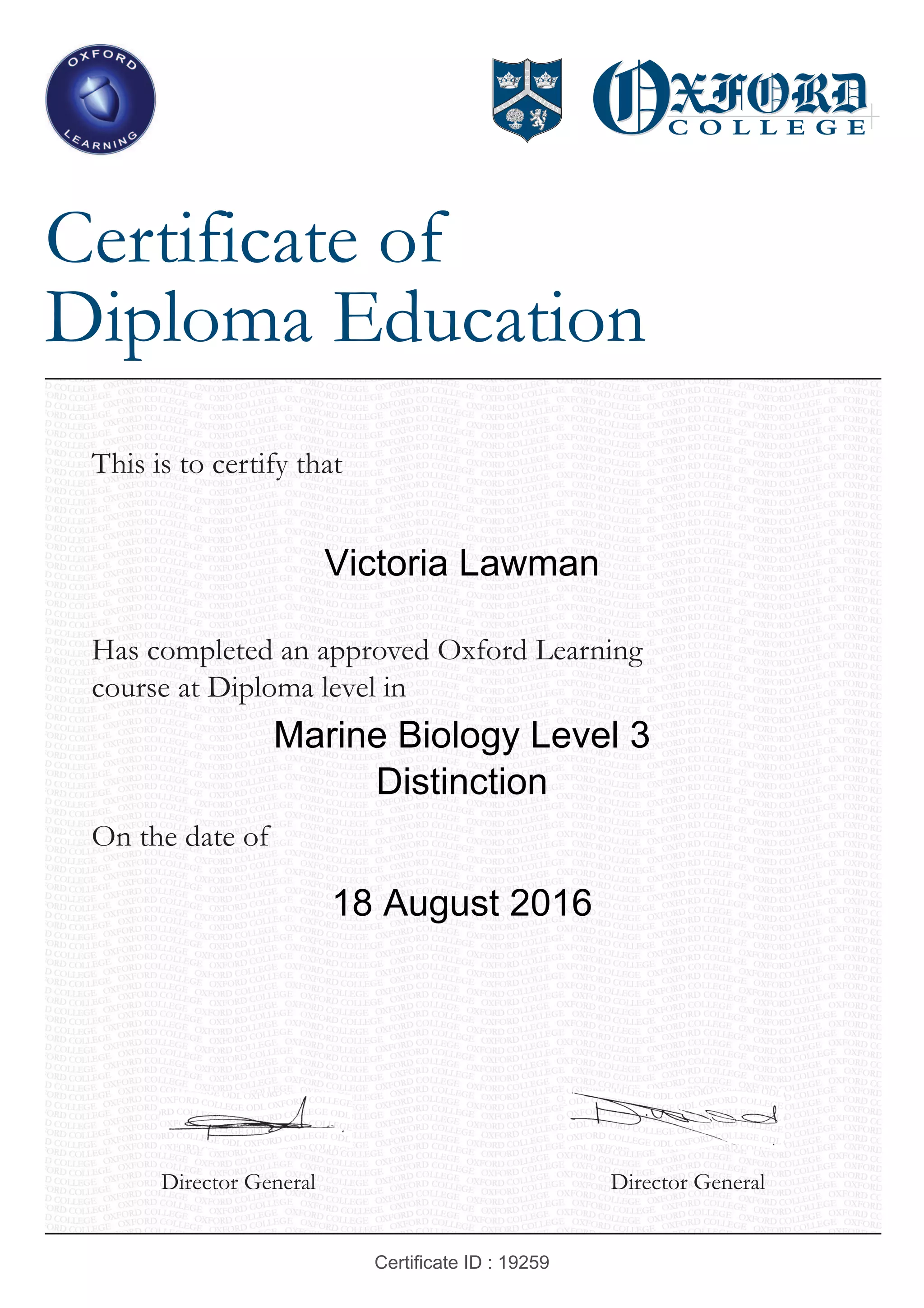 Marine Bio Certificate | PDF