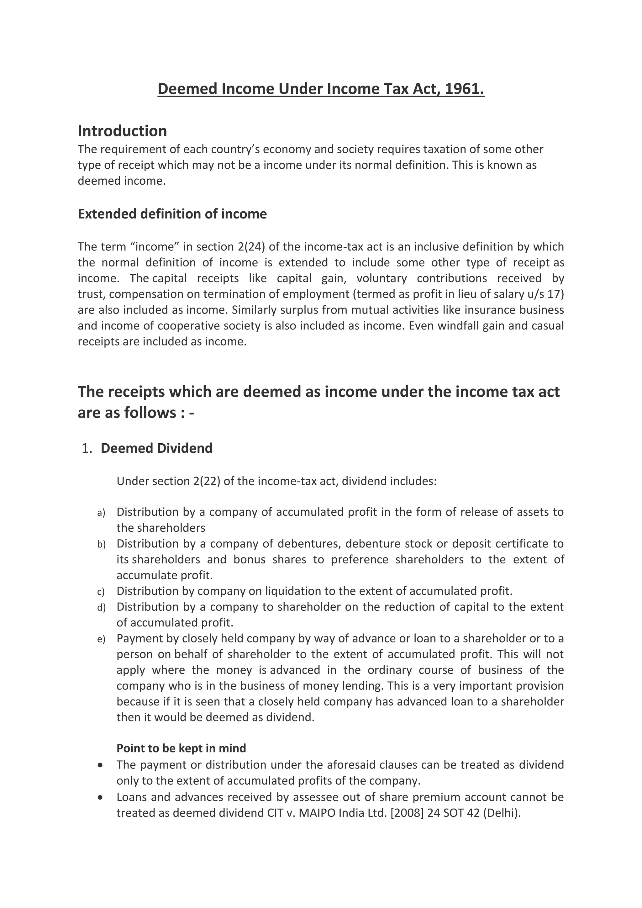 Deemed Income under Income Tax Act | PDF